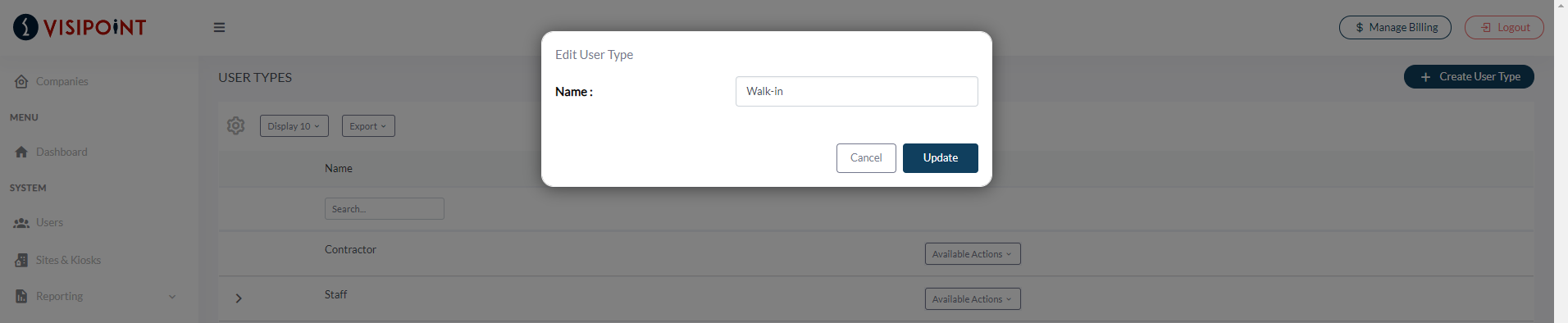 Create and Edit User Types | VisiPoint