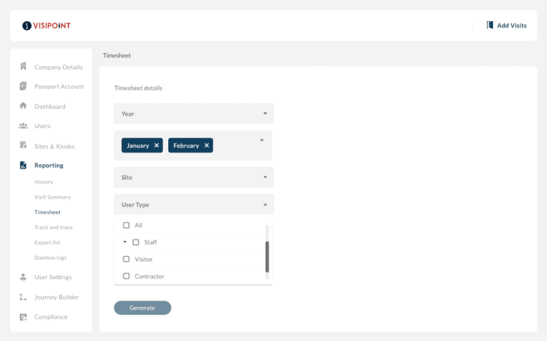 Generate Timesheets and Advanced Reports | VisiPoint